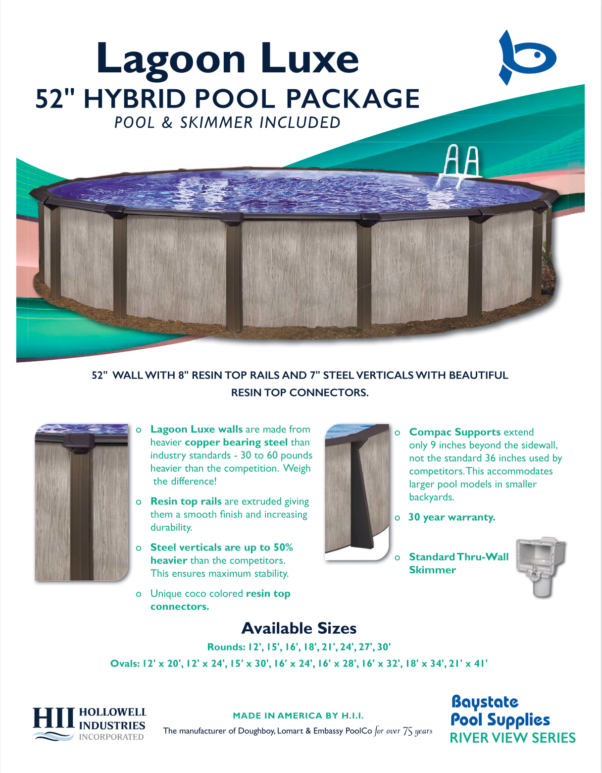 Lagoon Luxe 52" Tall Steel Above Ground Pool Kit plus Starter Package ...