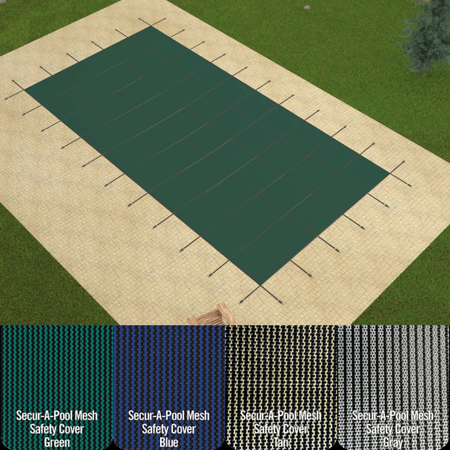 GLI Secur-A-Pool Swimming Pool Mesh Rectangle Safety Cover with Securi ...